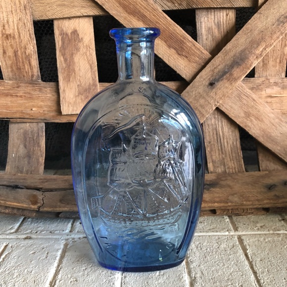 Other | Vintage Cobalt Blue Franklin Glass Bottle Raised Clipper Ship ...